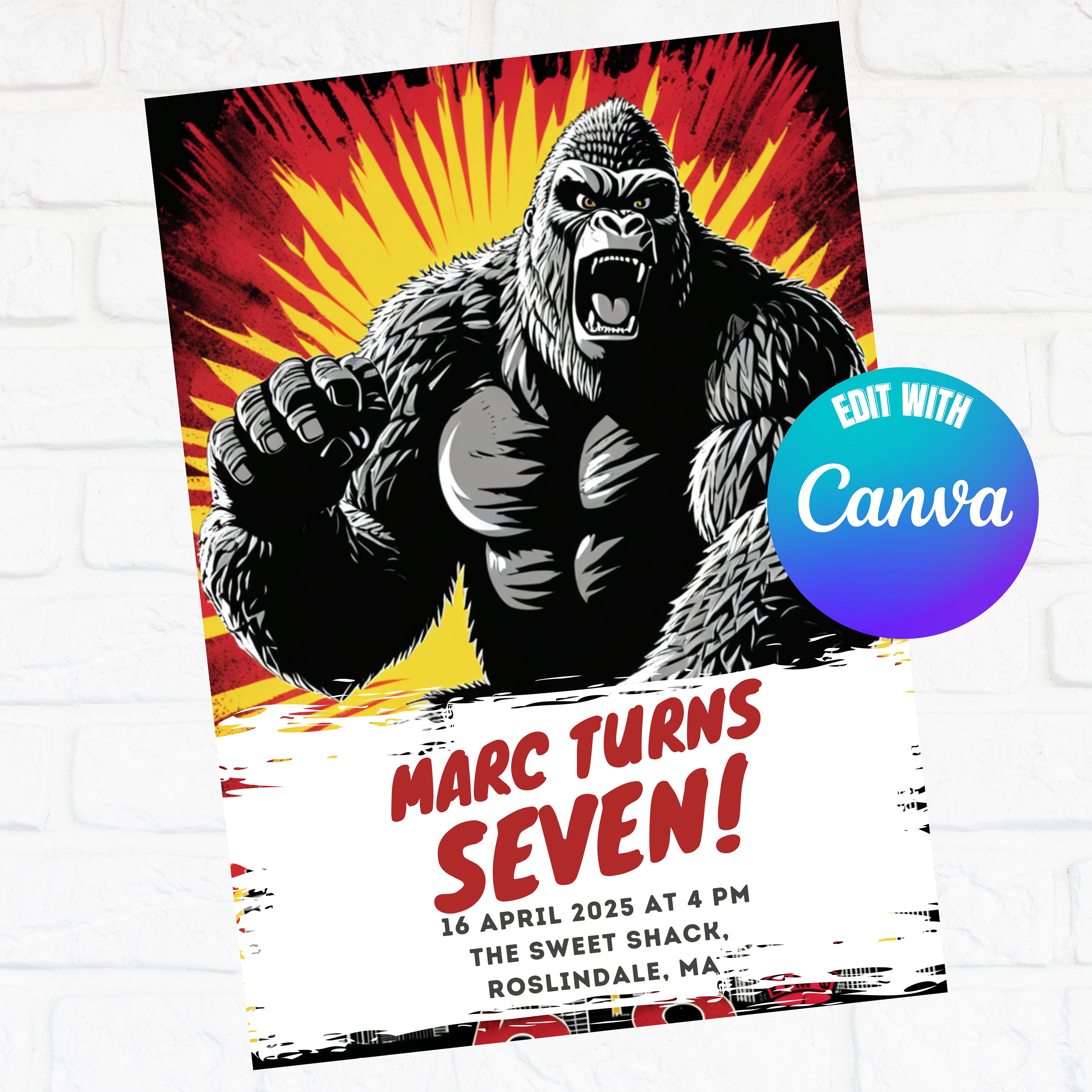 King Kong Birthday Invitation: Editable Kid Invite (canva Digital File ...