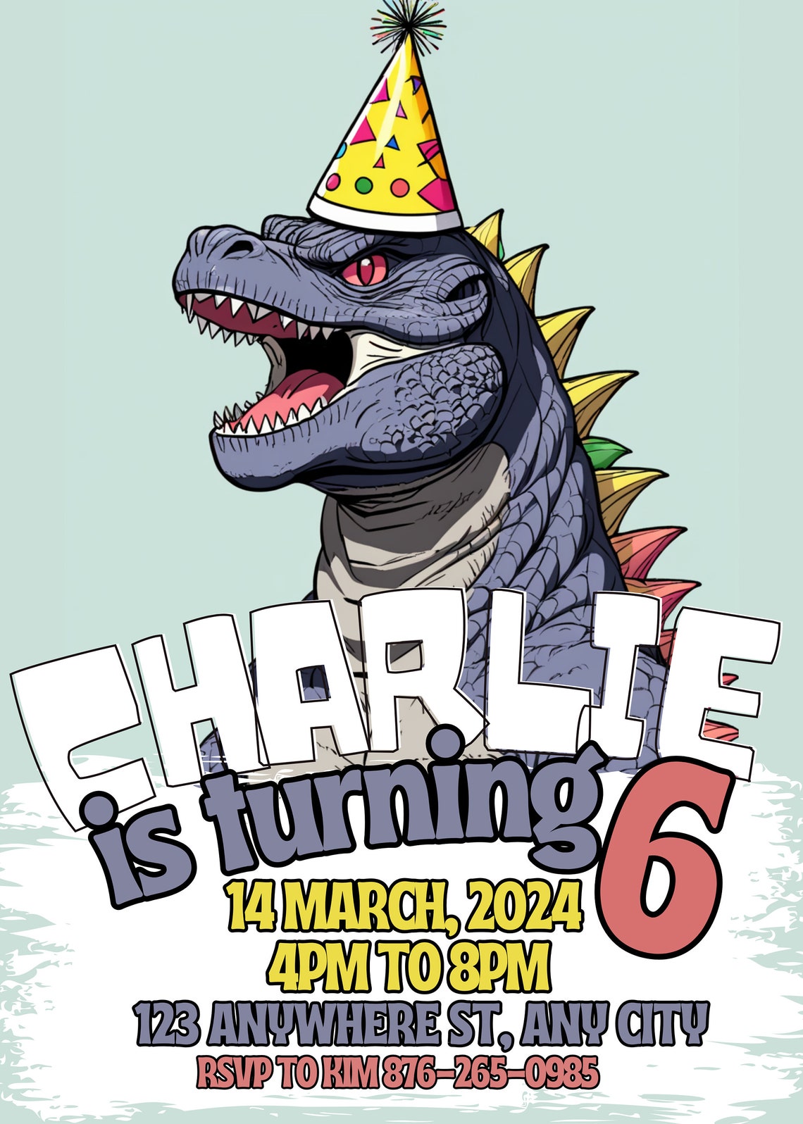 Godzilla Invitation, Godzilla Birthday Invitation, Godzilla Invite, Kid ...