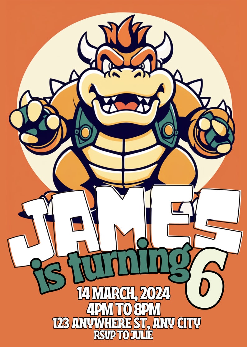Bowser Birthday Invitation: Super Mario Bros, Editable Canva Template ...