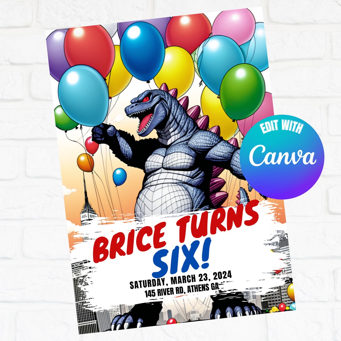 Godzilla Invitation, Godzilla Birthday Invitation, Godzilla Invite, Kid ...