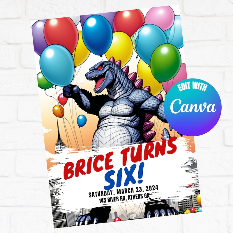 Godzilla Invitation Card - Etsy