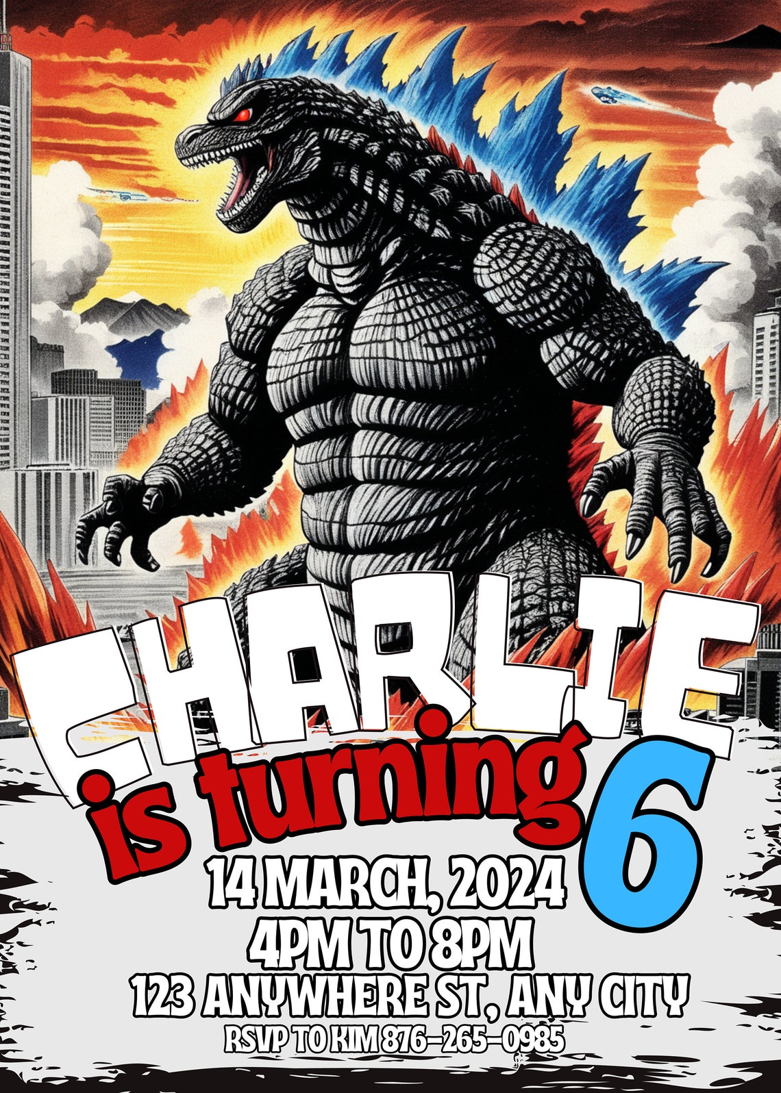 Godzilla Birthday Invitation: Editable Kid Invite (canva Template) - Etsy