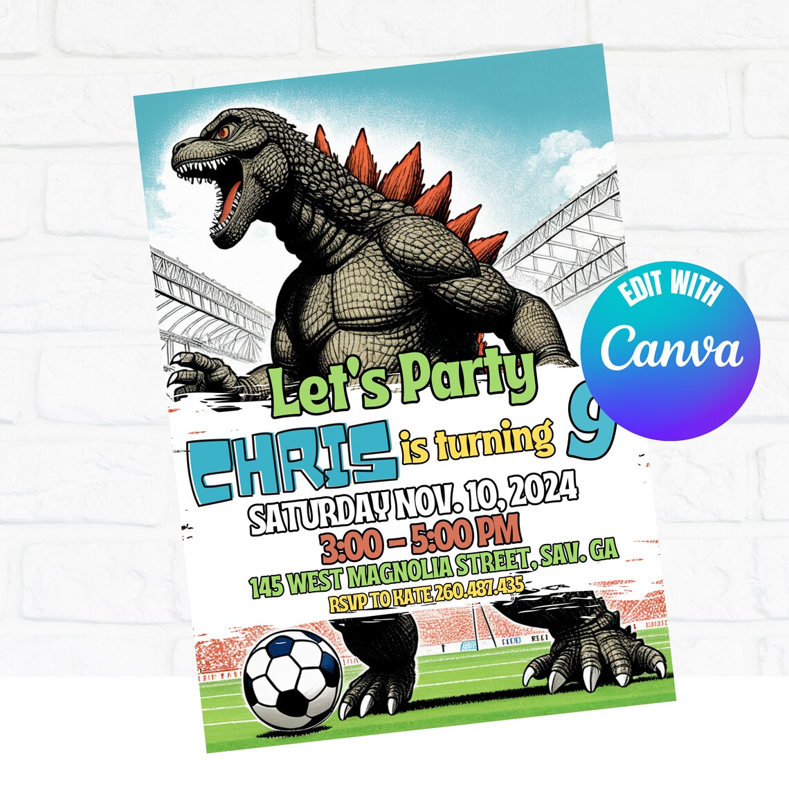 Godzilla Invitation, Godzilla Birthday Invitation, Godzilla Invite, Kid ...