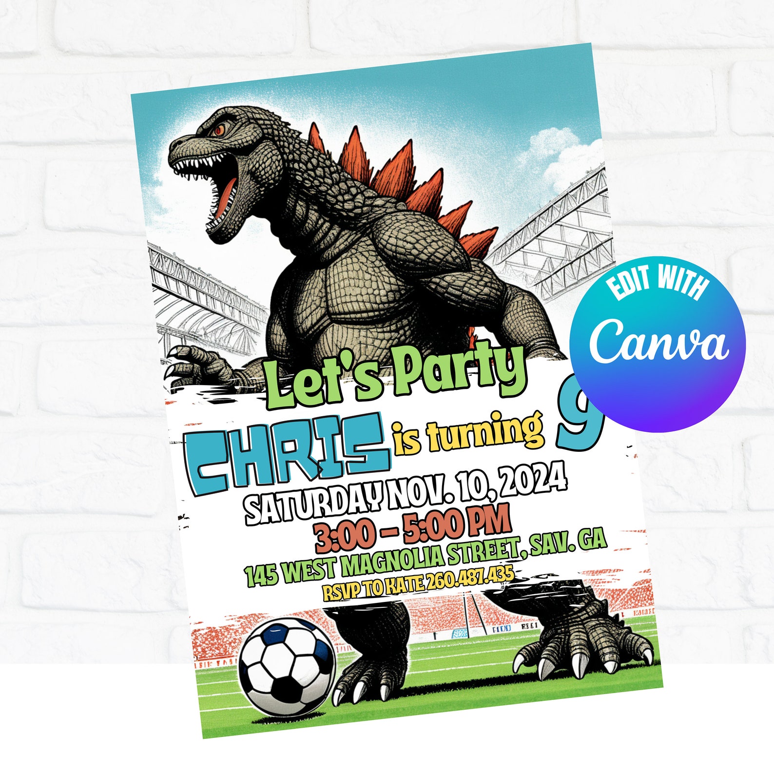 Godzilla Invitation, Godzilla Birthday Invitation, Godzilla Invite, Kid ...