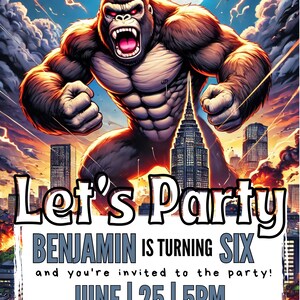 King Kong Birthday Invitation: Kid Party Invite, Editable Canva ...