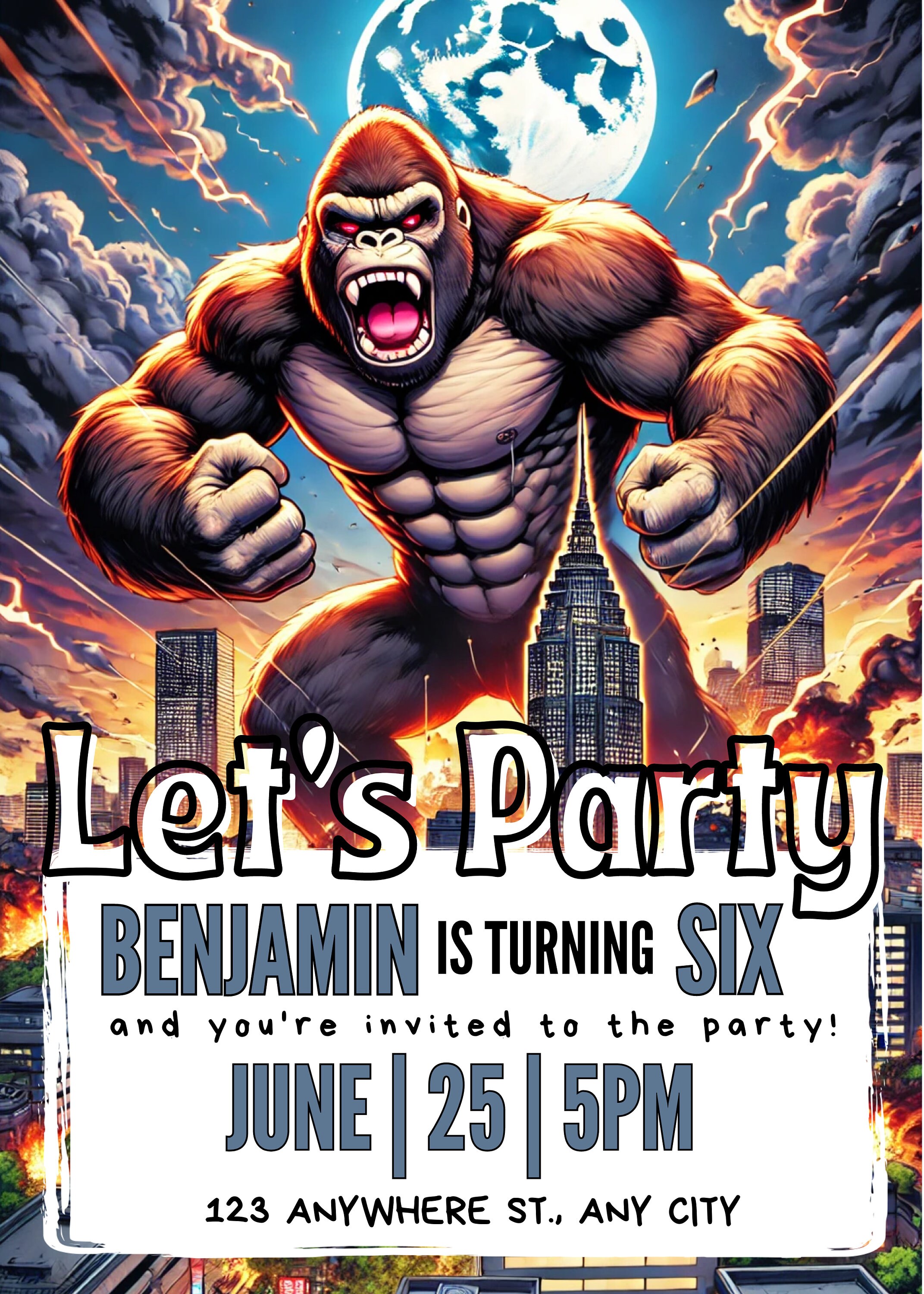 King Kong Birthday Invitation: Kid Party Invite, Editable Canva ...