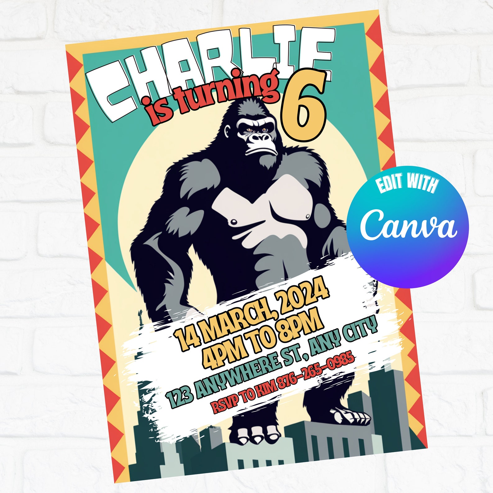 King Kong Invitation, King Kong Birthday Invitation, Kid Invite ...