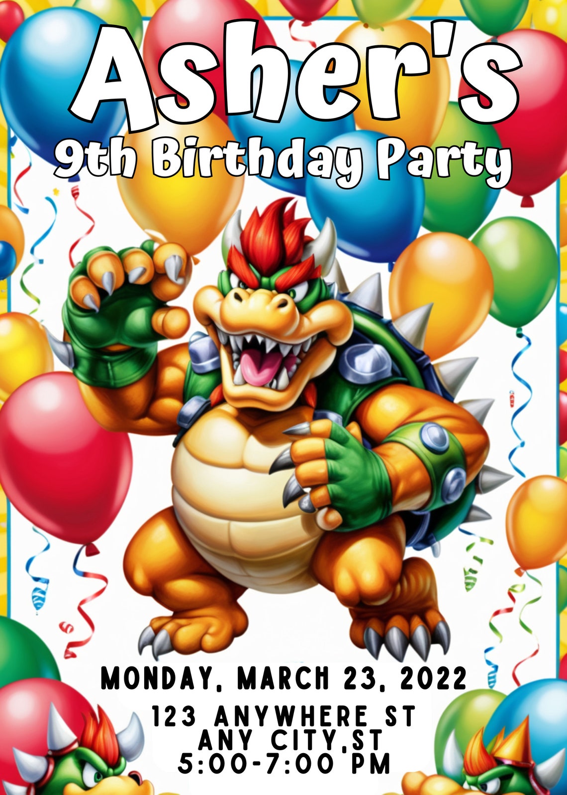 Bowser Birthday Invitation: Super Mario Bros, Editable Canva Template ...