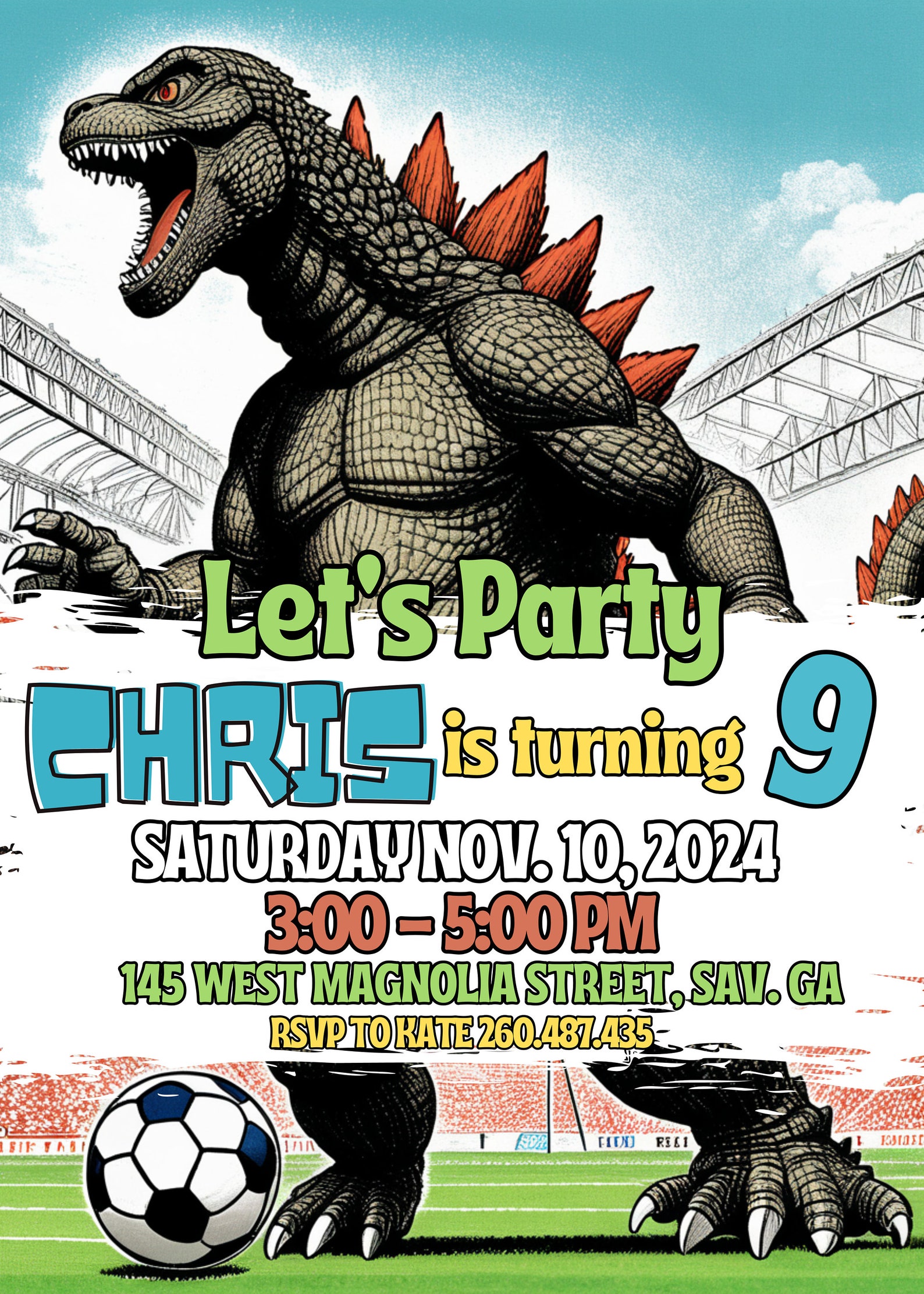 Godzilla Invitation, Godzilla Birthday Invitation, Godzilla Invite, Kid ...