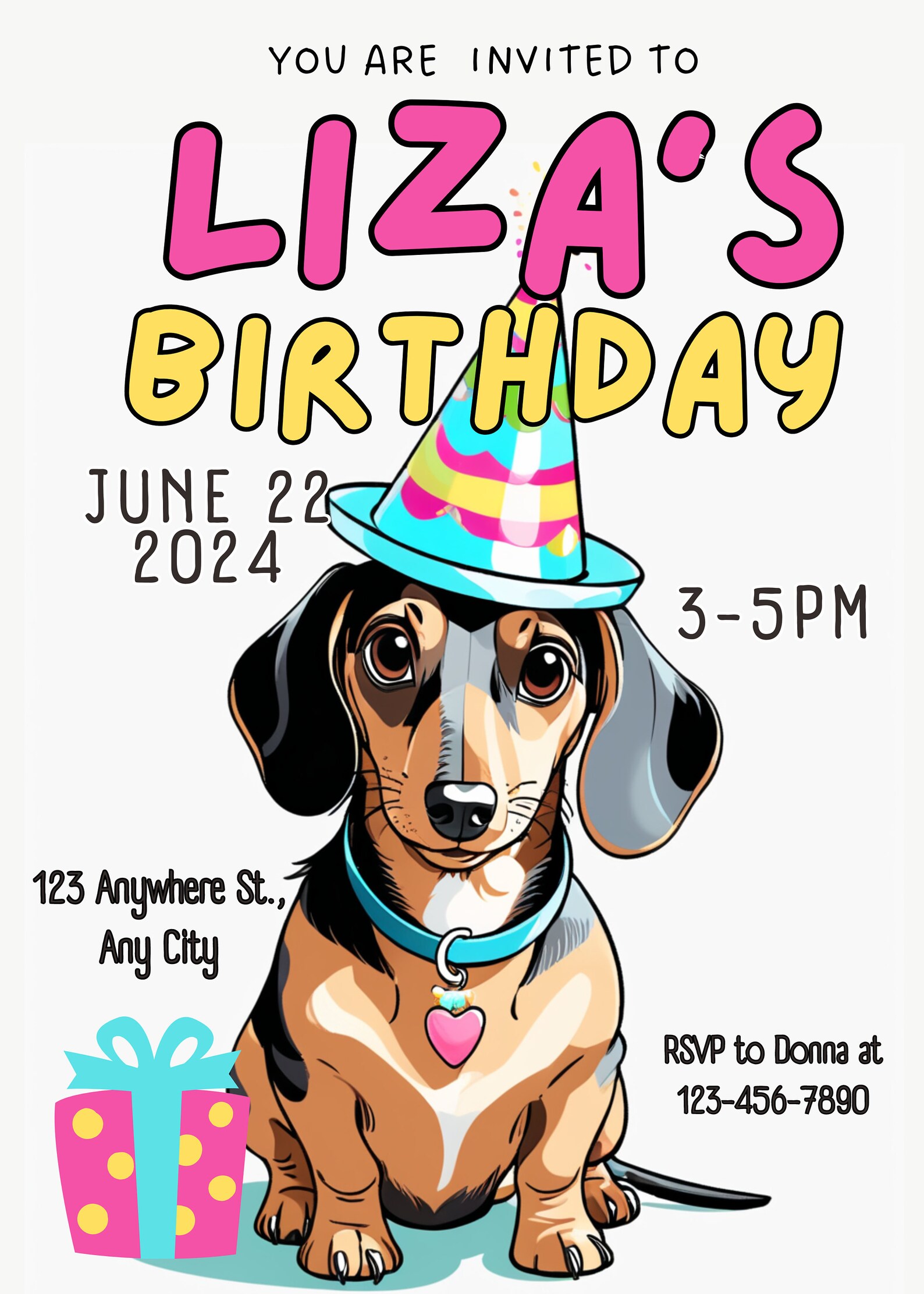 Dachshund Present Birthday Invitation, Editable Invitation, Dachshund ...