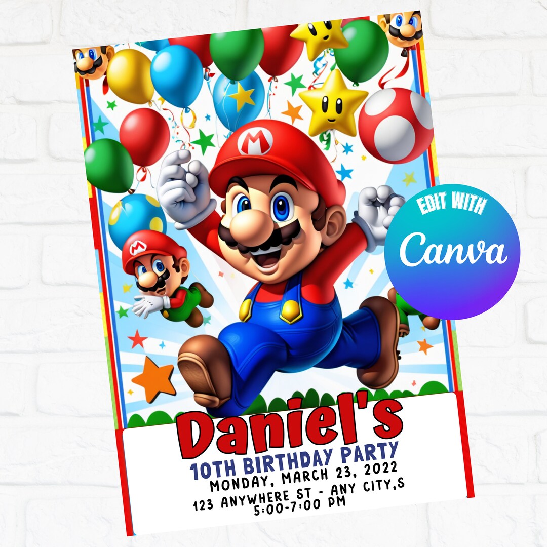 Mario Bros Invitation, Super Mario Birthday Invitation, Super Brothers ...