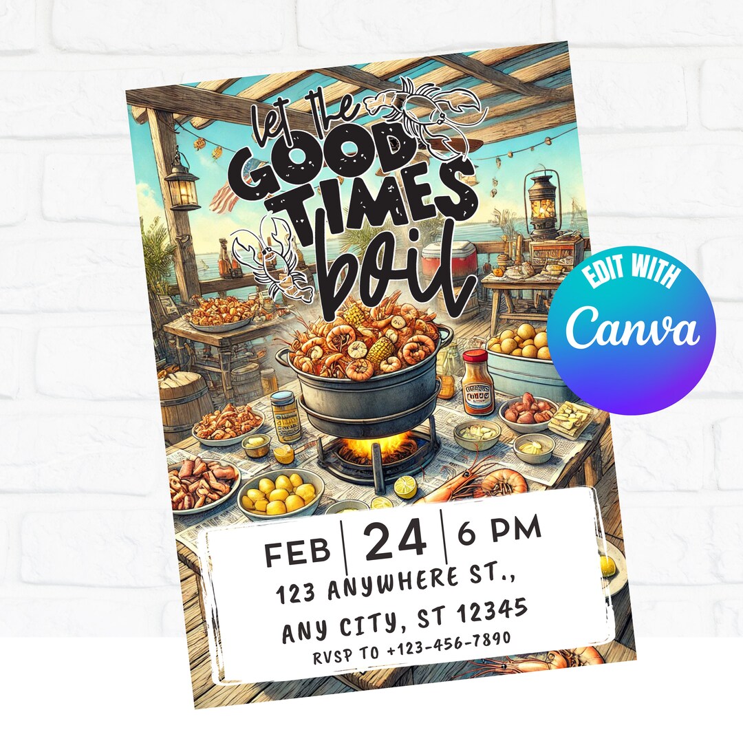 Low Country Boil Invitation: Editable Canva Template (digital Download ...
