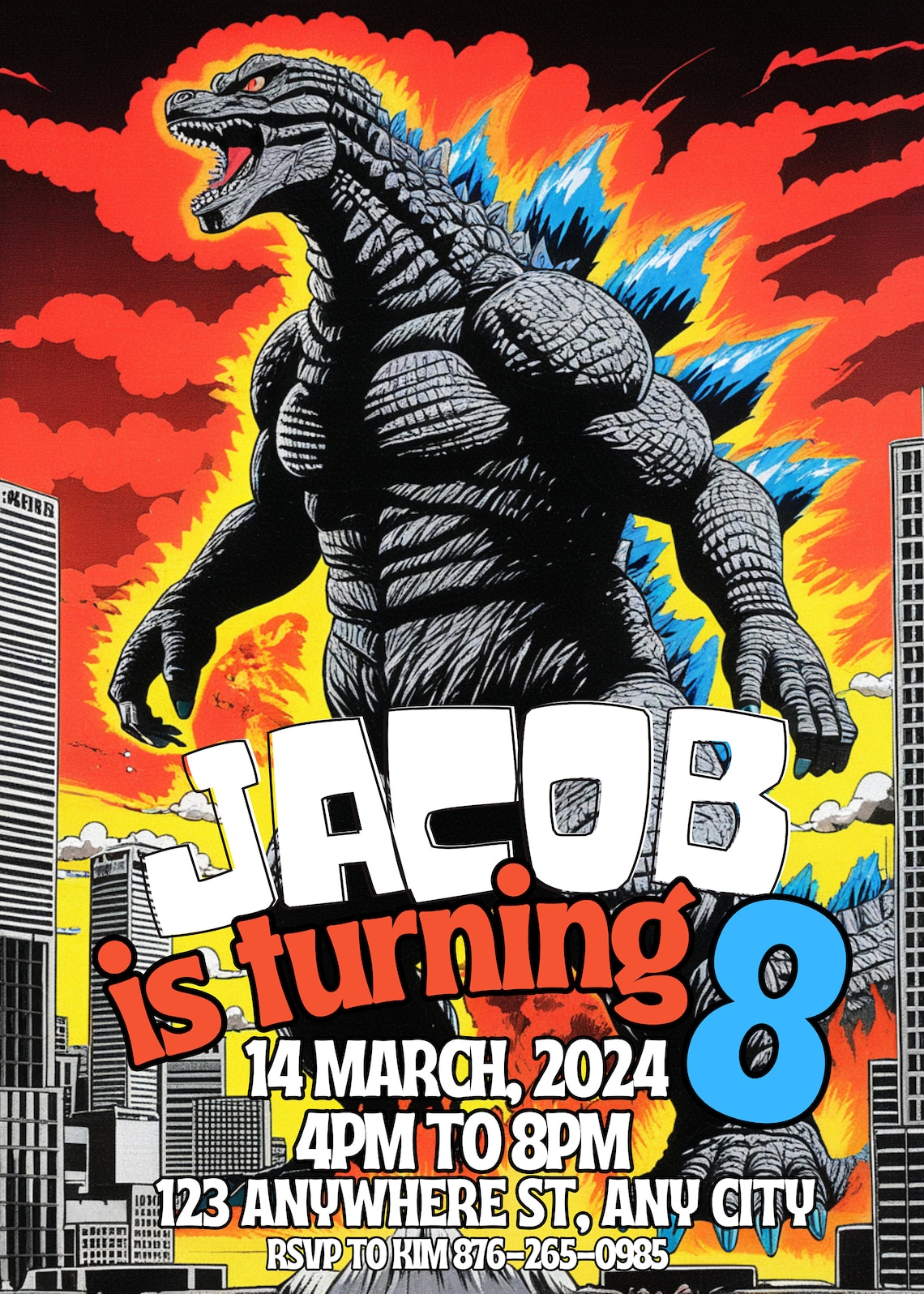 Godzilla Invitation, Godzilla Birthday Invitation, Godzilla Invite, Kid ...