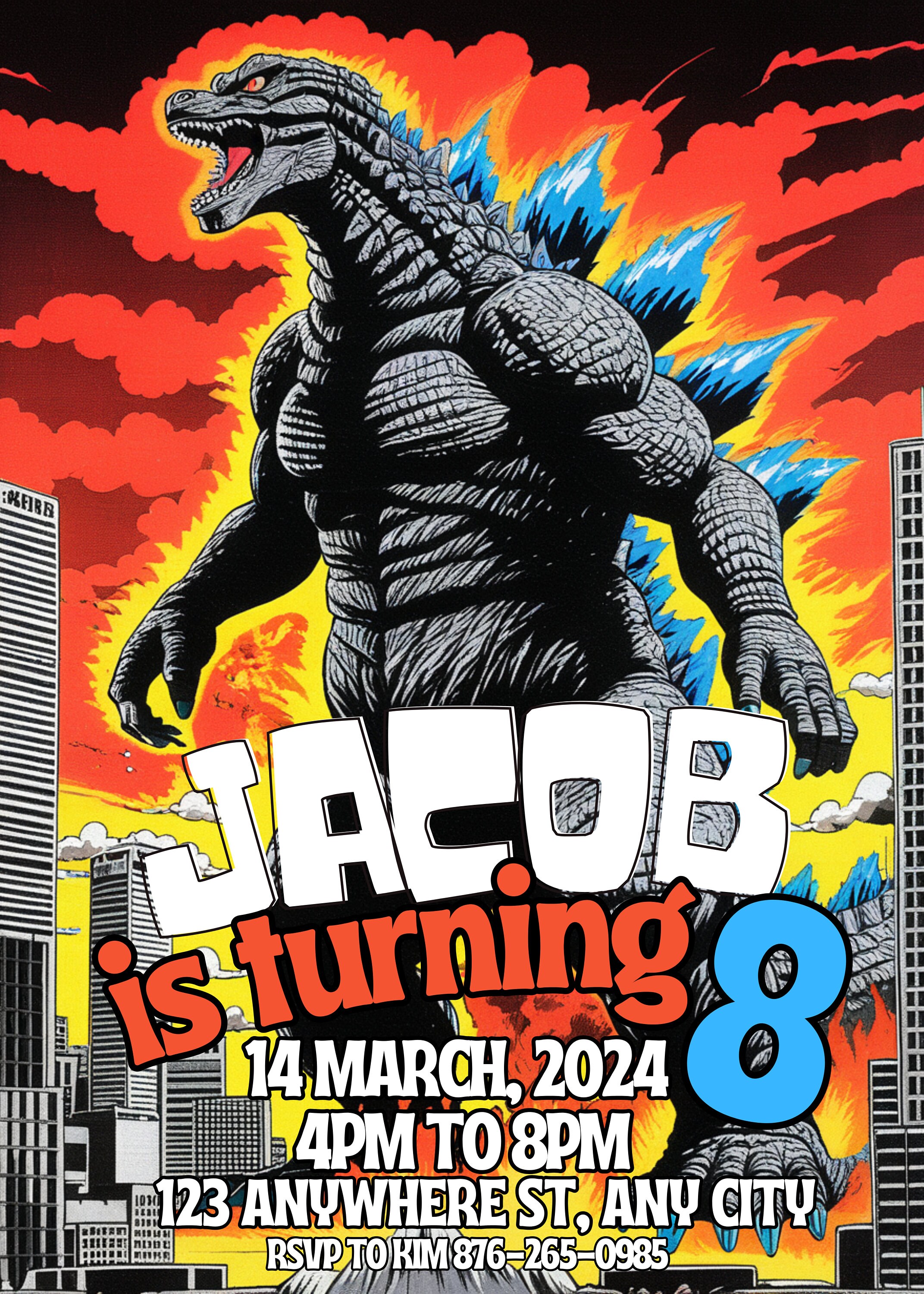 Godzilla Invitation, Godzilla Birthday Invitation, Godzilla Invite, Kid ...