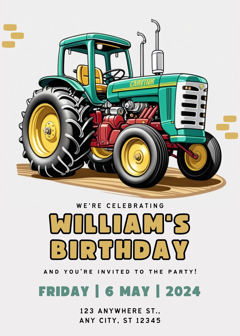 Tractor Birthday Invitation, Editable Tractor Invitation, Tractor ...