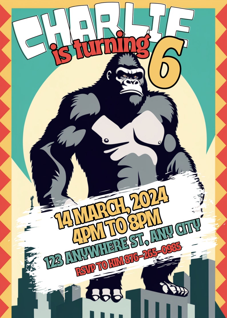 King Kong Birthday Invitation: Editable Kid Invite (canva) - Etsy