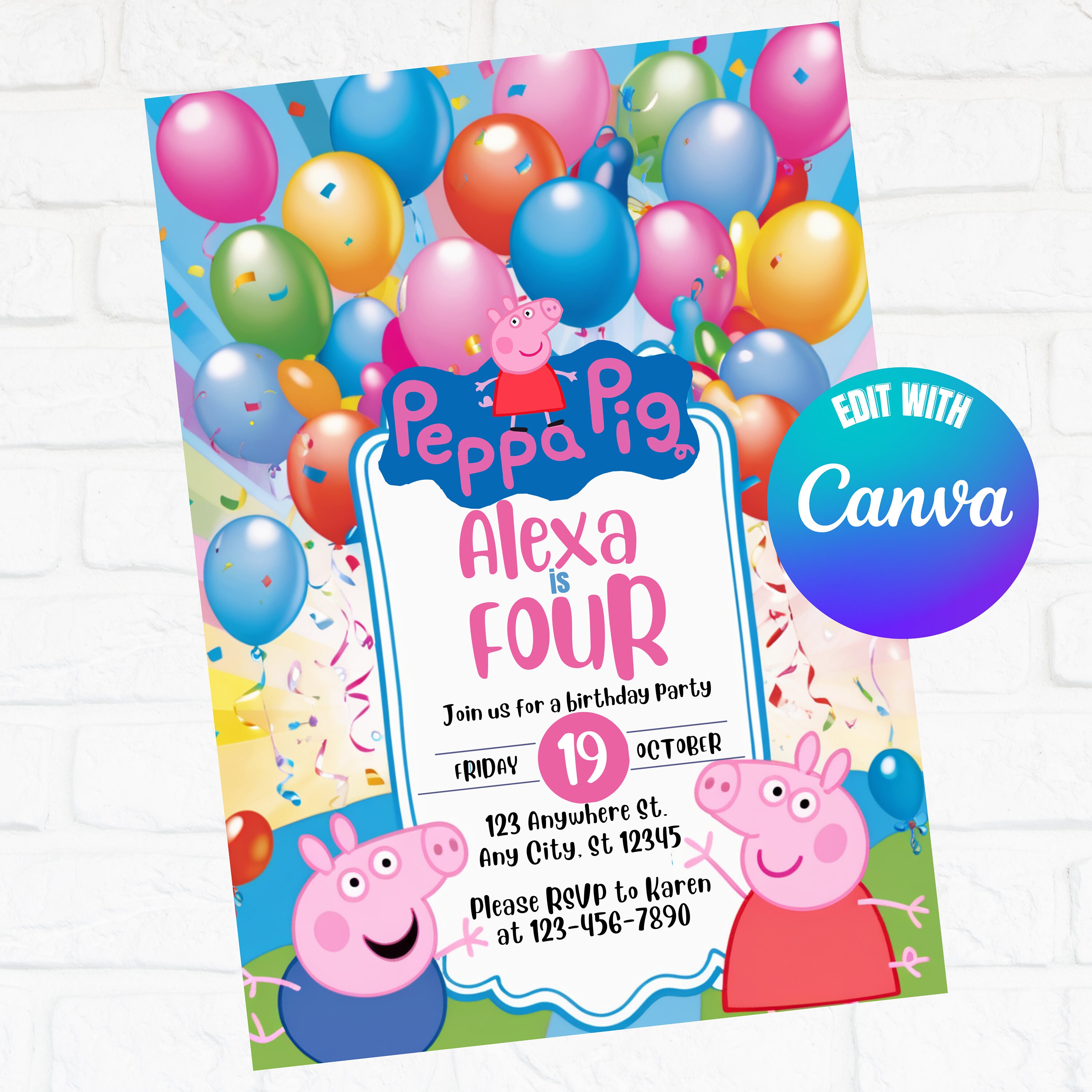 Peppa Pig Invitation, Peppa Pig Birthday Invitation, Peppa Pig Invite ...
