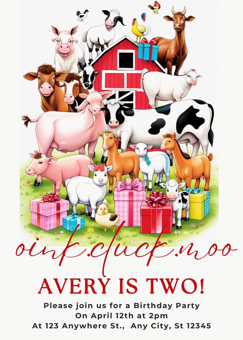 Farm Animals Birthday Invitation: Editable Canva Template (digital ...