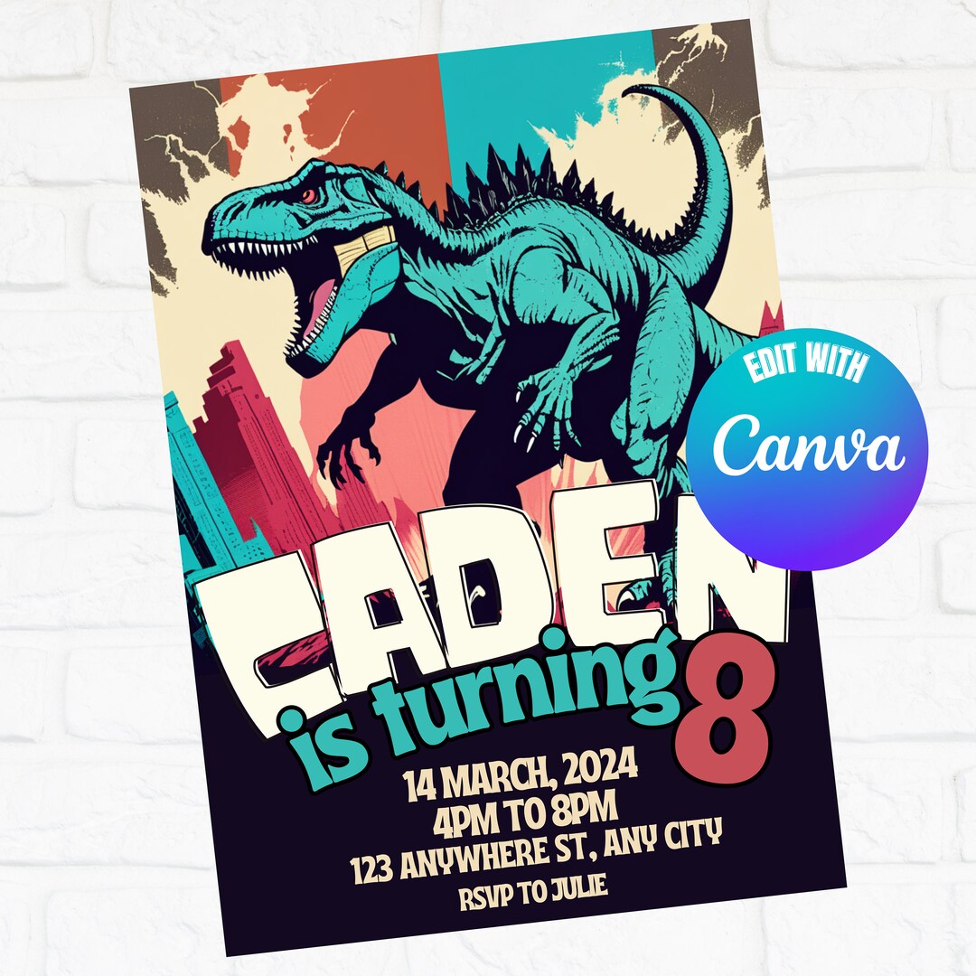 T-rex Birthday Invitation: Kid Invite, Editable Canva (digital File) - Etsy