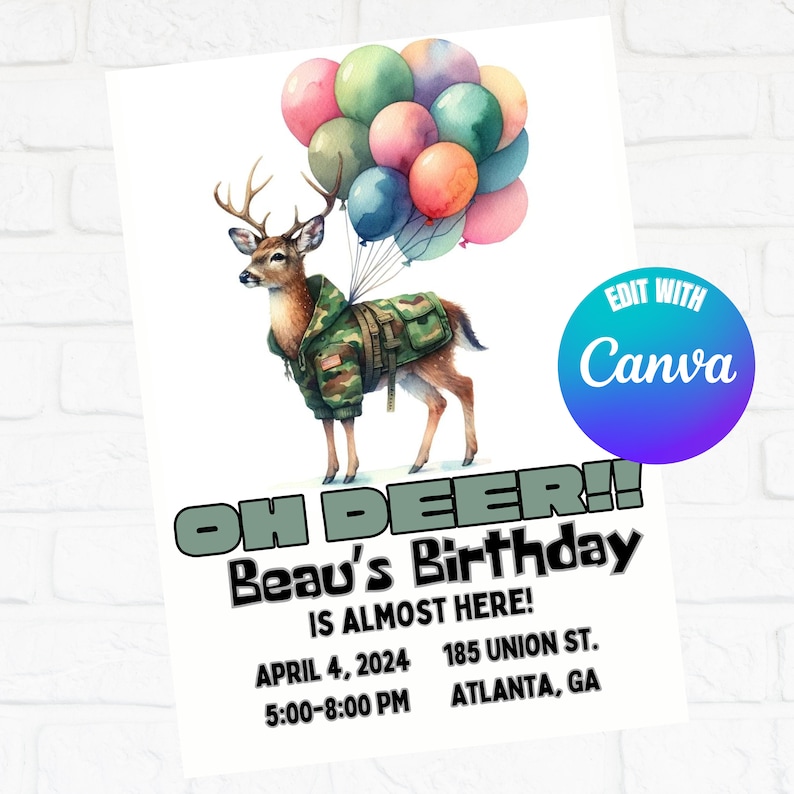 Oh Deer Birthday Invitation, Editable Invitation, Hunting Picture ...