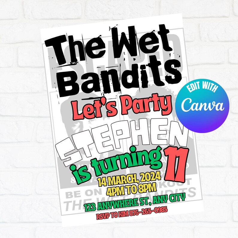 Wet Bandits Birthday Invitation: Home Alone Theme (editable Canva ...