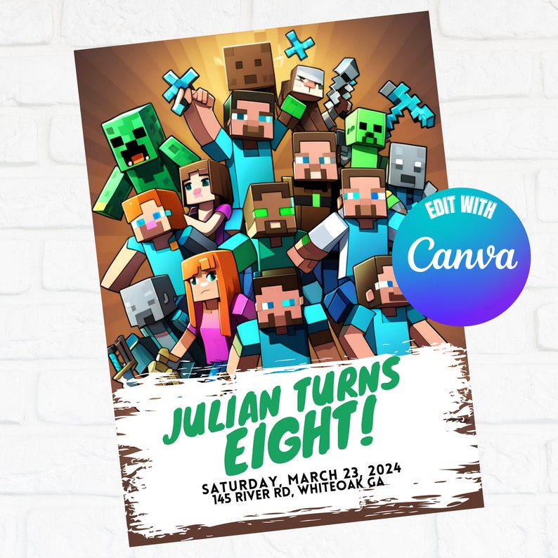 Minecraft Invitation, Minecraft Birthday Invitation, Minecraft Invite ...