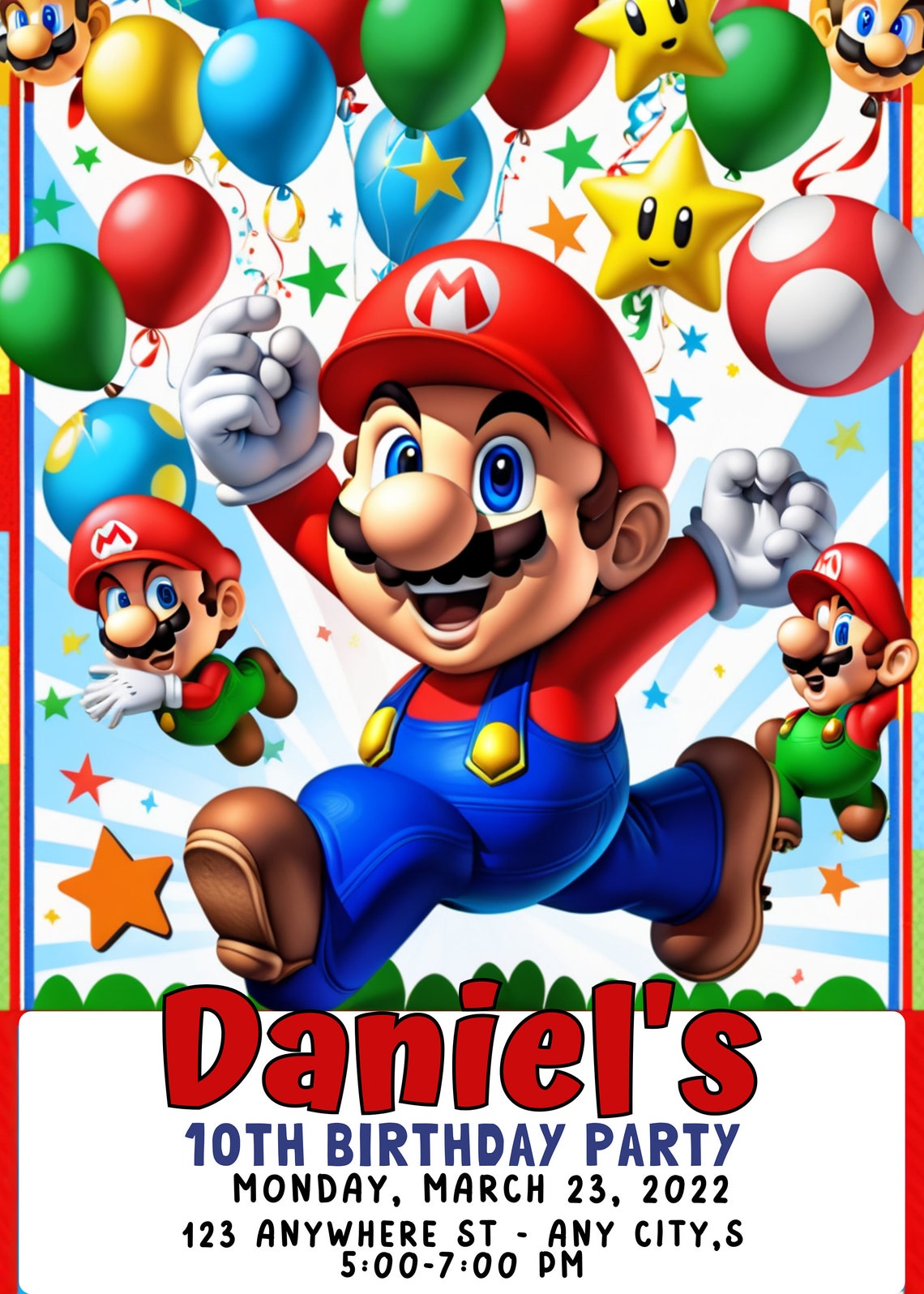 Mario Bros Invitation, Super Mario Birthday Invitation, Super Brothers ...