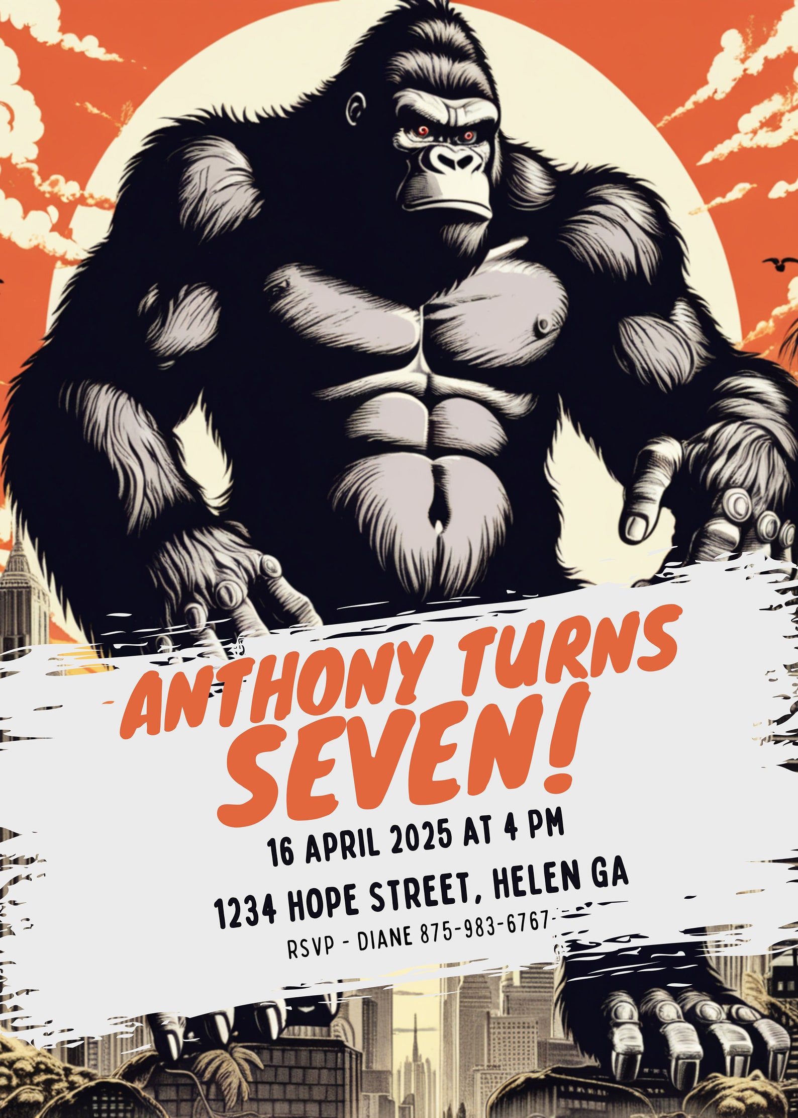 King Kong Invitation, King Kong Birthday Invitation, Kid Invite ...