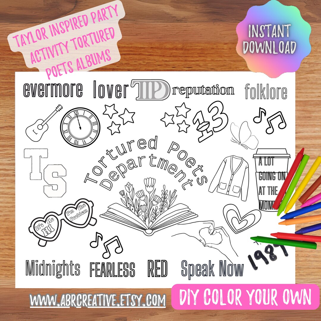 Taylor in My Swift Era Tortured Poets Coloring Printable Activity for T ...