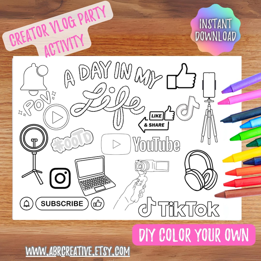 Youtuber Party Coloring Page • Vlogger Birthday Activity • Tween ...