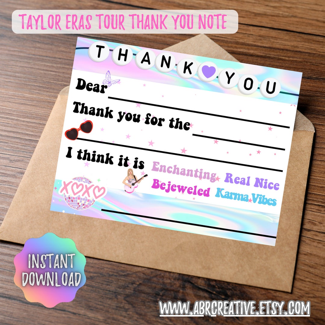 Taylor Concert Tour Friendship Bracelet Thank You Note Fill-in ...