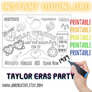 Taylor Concert Party Tour Coloring Page, Birthday Activity, Swift Fan ...