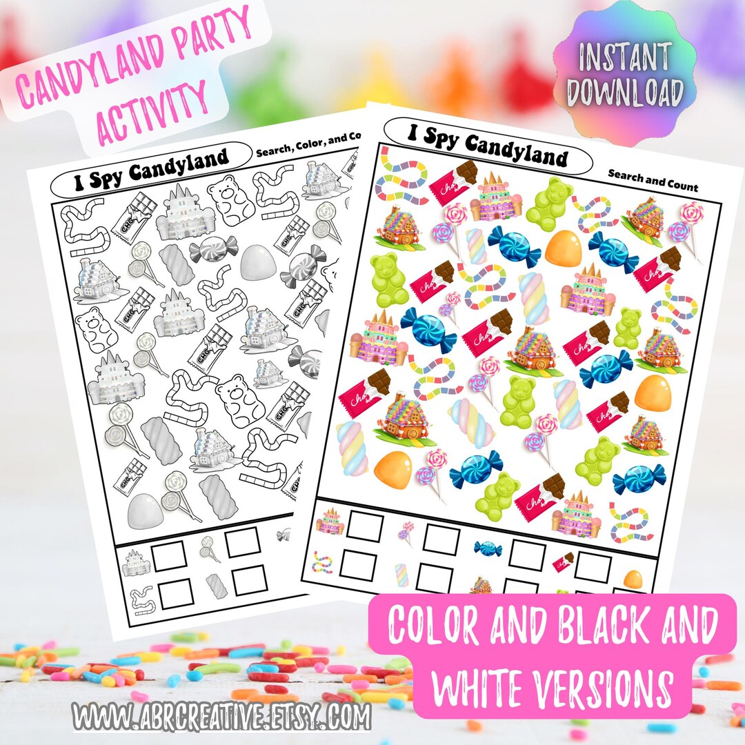Candy Candyland Coloring I Spy Printable Activity in Color and Black ...