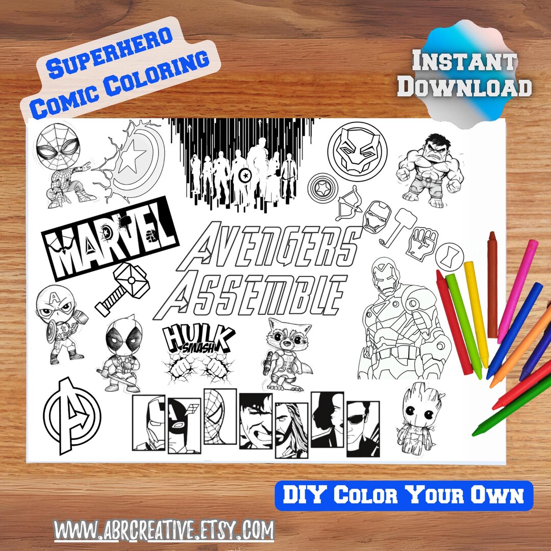 Superhero Comic Book Trendy Coloring Printable - Activity for Birthday ...
