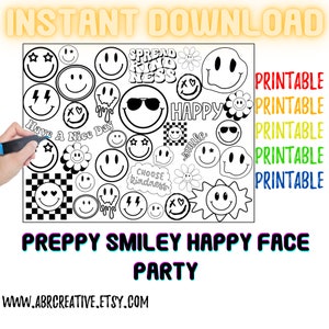 Preppy Smiley Face Happy Face Coloring Printable Activity for One Cool ...