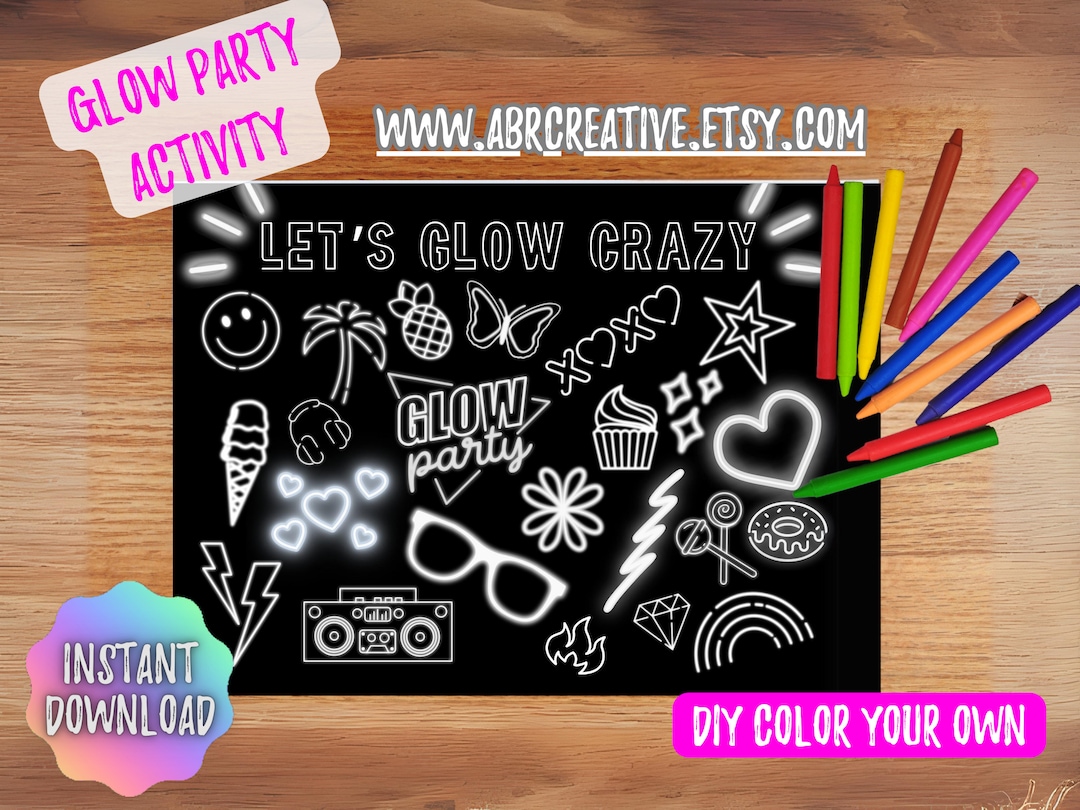 Glow Party Glow in the Dark Neon Coloring Printable activity for Party ...