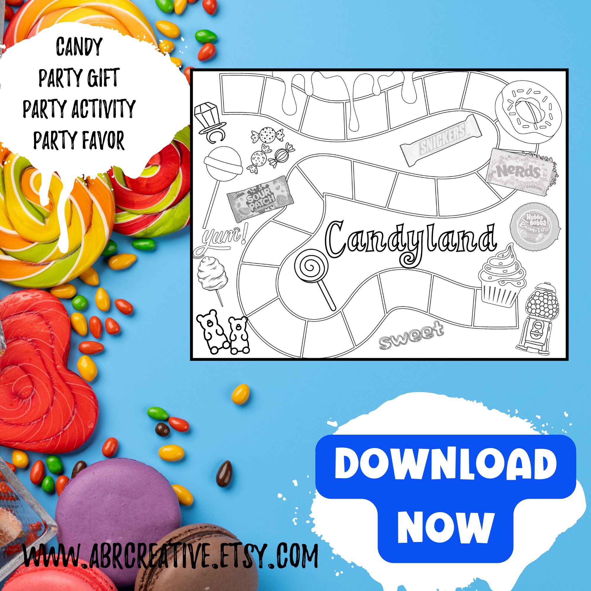 Candy Candyland Coloring Page Printable Activity for Party, Instant ...