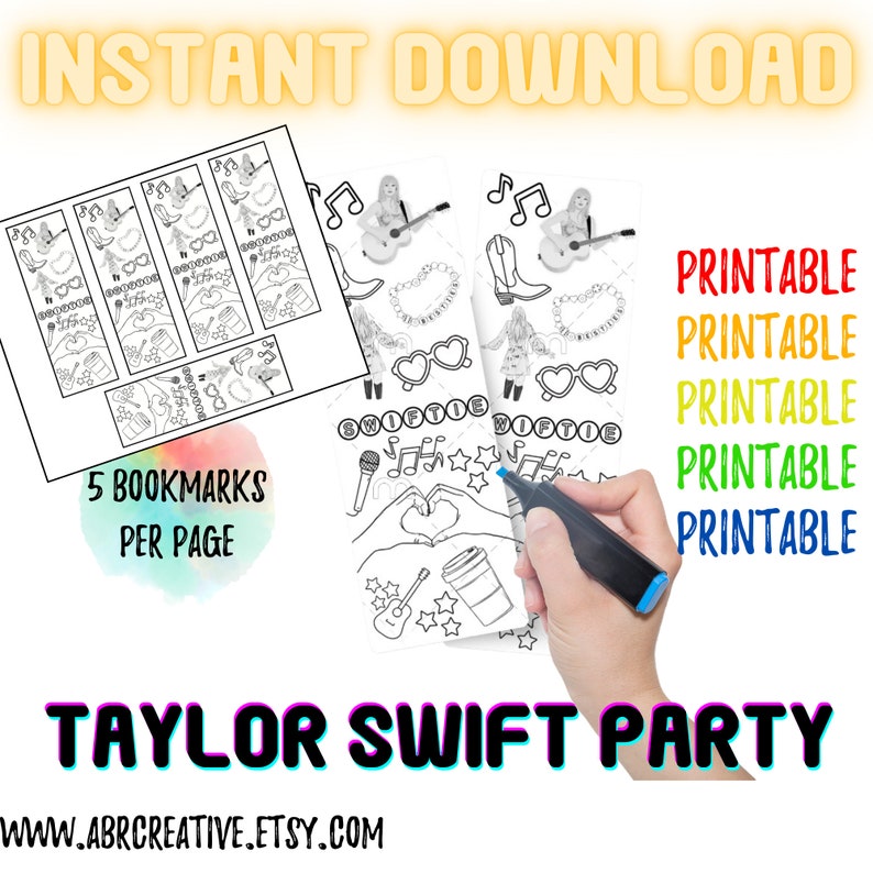 Taylor Concert Tour Lyrics Coloring Page Printable Bookmarks -activity ...