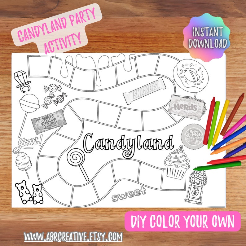 Candy Candyland Coloring Page Printable Activity for Party, Instant ...