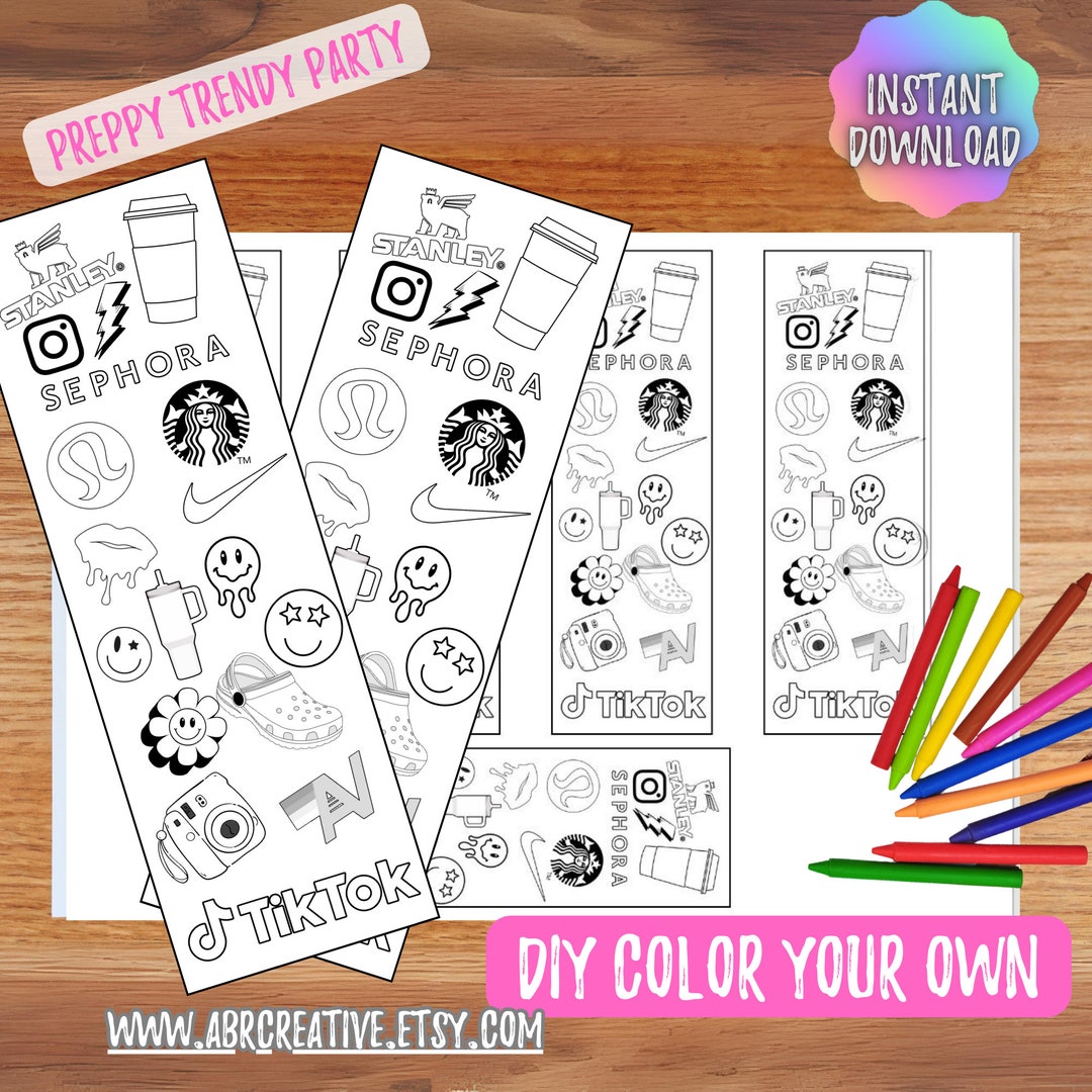 Preppy Trendy Tik-tok Coloring Printable Bookmarks -activity for Party ...