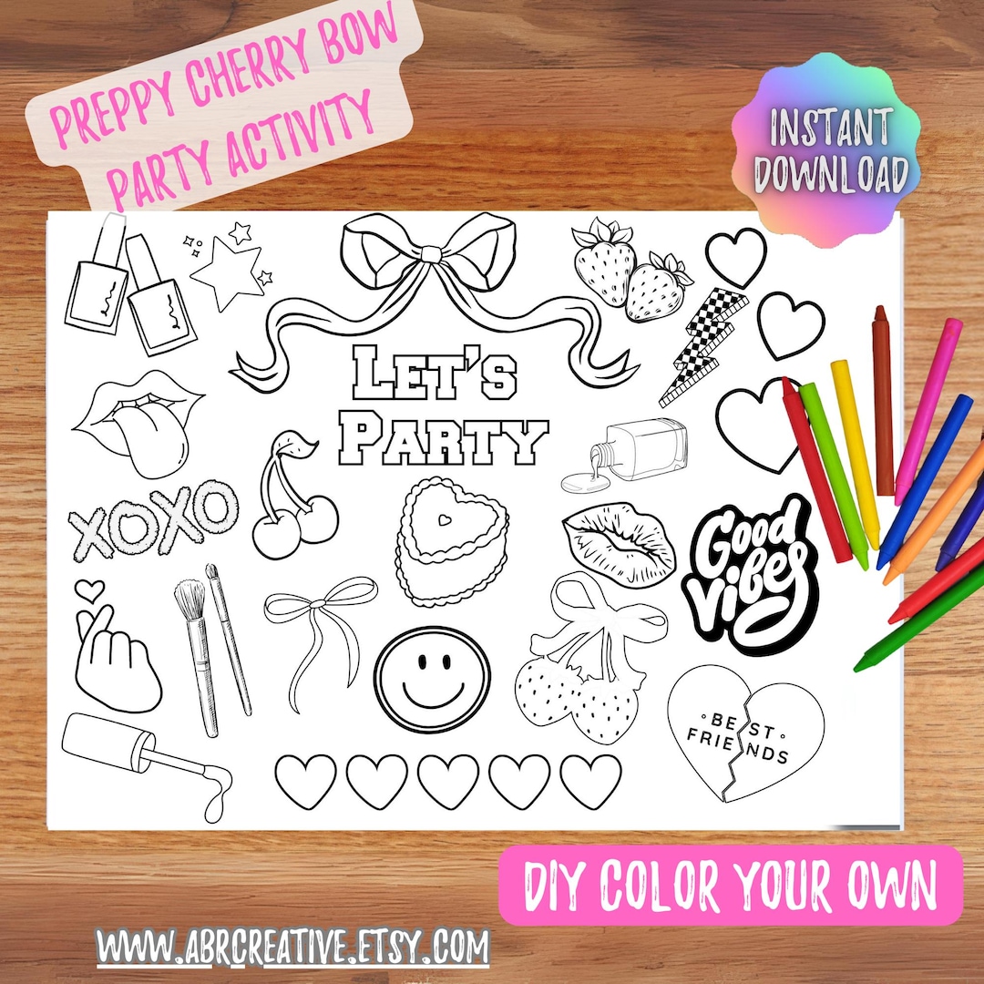 Preppy Valentine's Day Coquette Galentine Party Coloring Page Printable ...