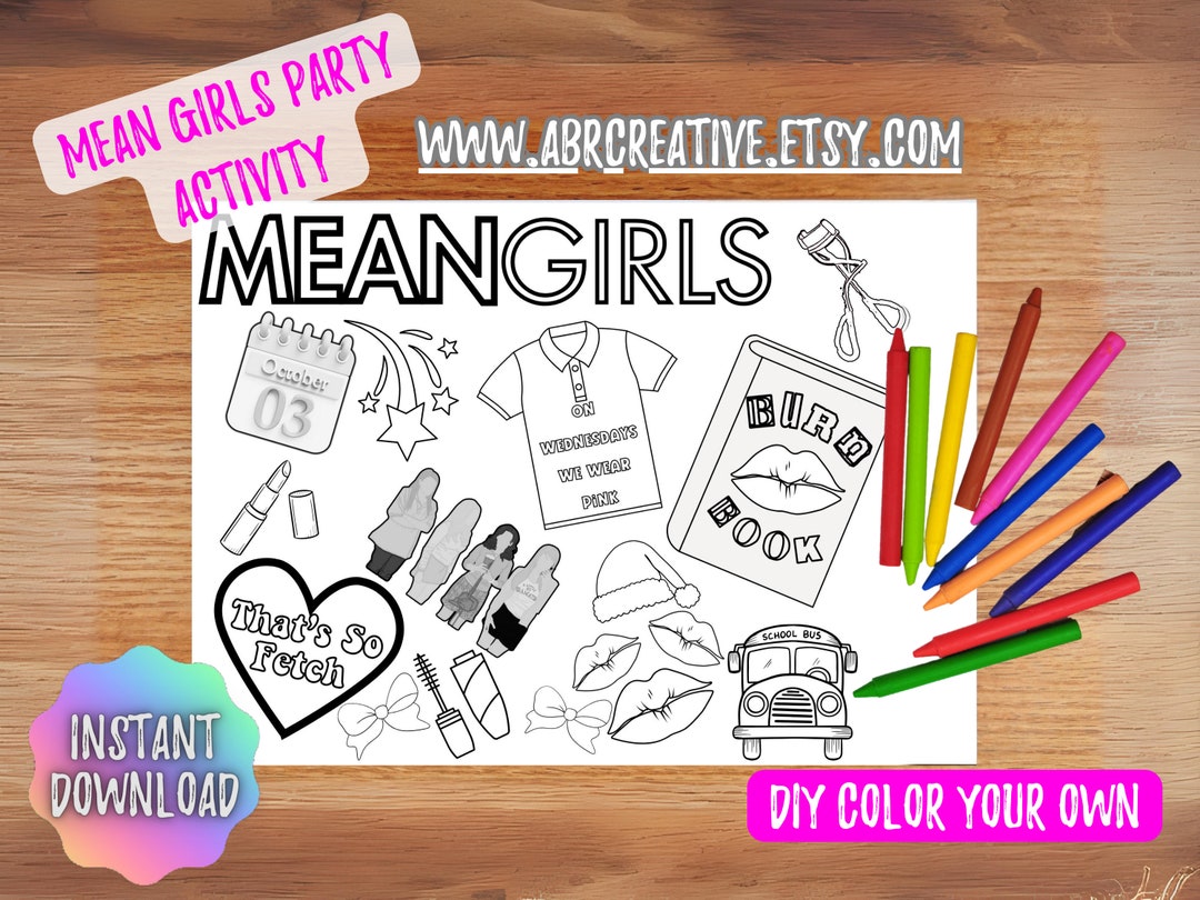 Means Girls Movie Coloring Printable activity for Party, Instant ...