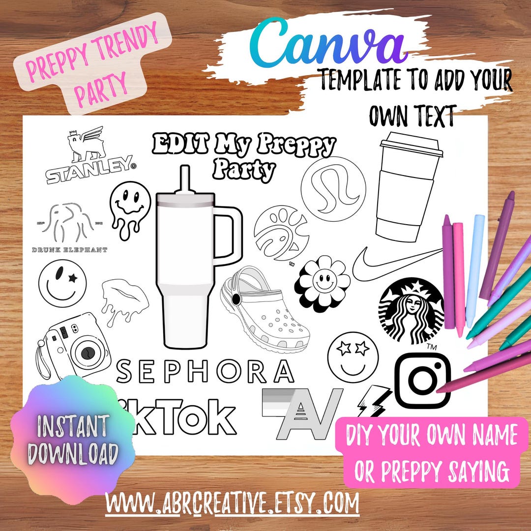 Preppy in Here Stanley Tiktok Coloring Printable Canva Template ...