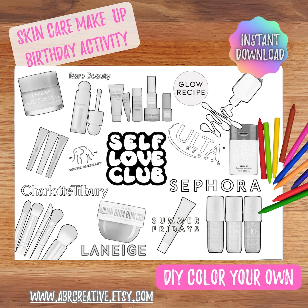Skin Care Make-up Spa Coloring Printable Activity for Tween Party ...