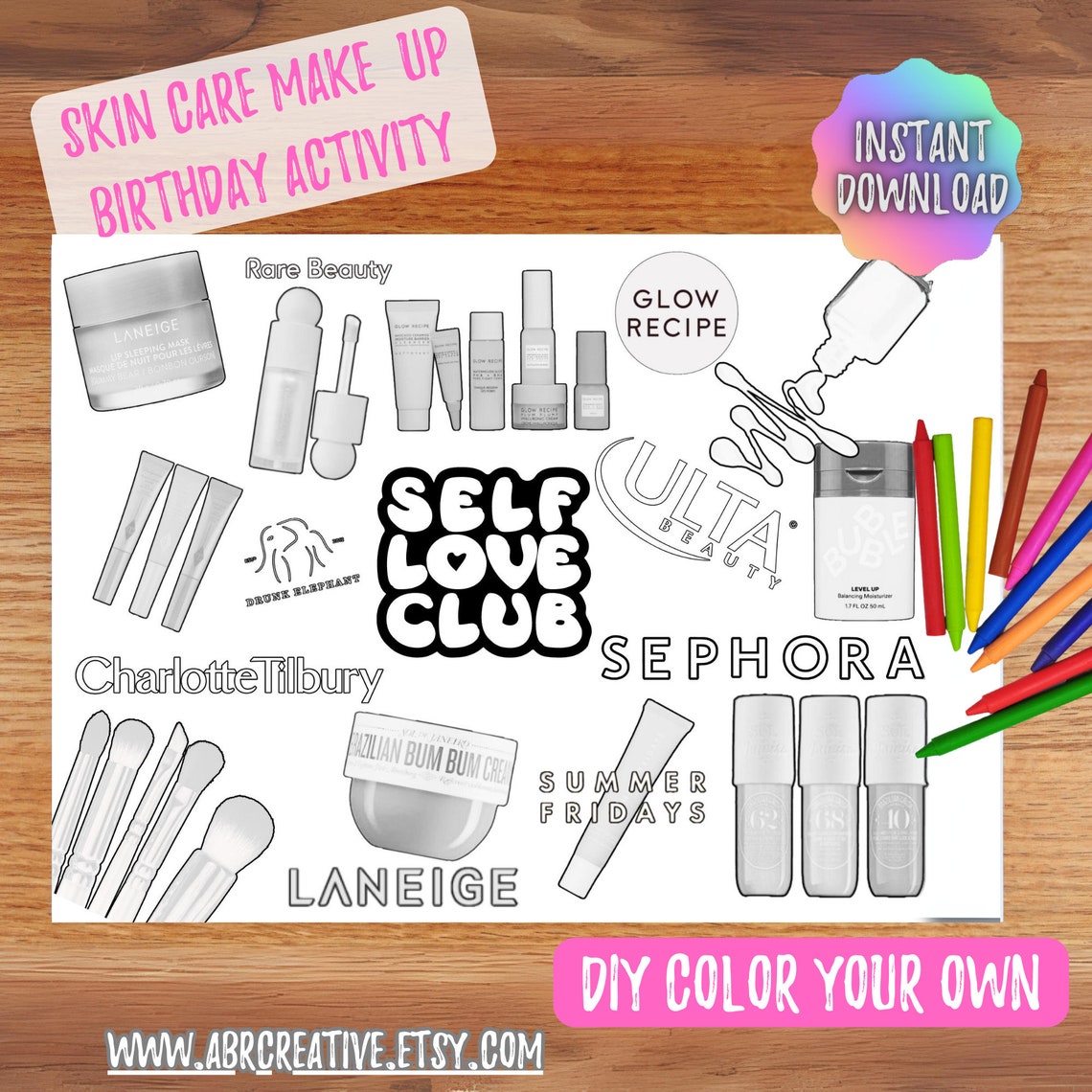 Skin Care Make-up Spa Coloring Page Printable Activity for Tween Party ...