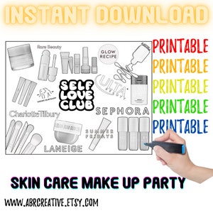 Skin Care Make-up Spa Coloring Page Printable Activity for Tween Party ...