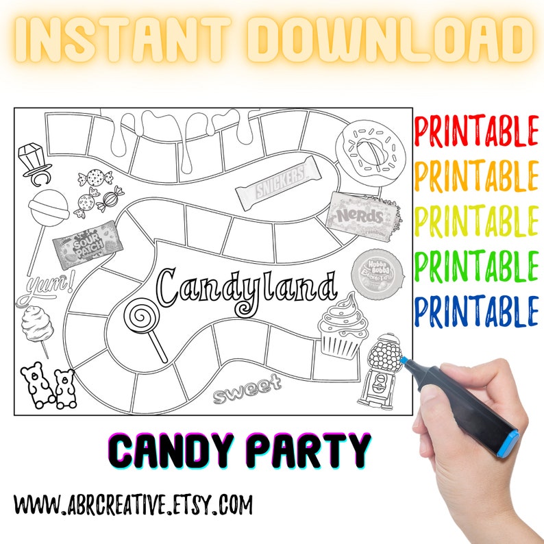 Candy Candyland Coloring Page Printable Activity for Party, Instant ...