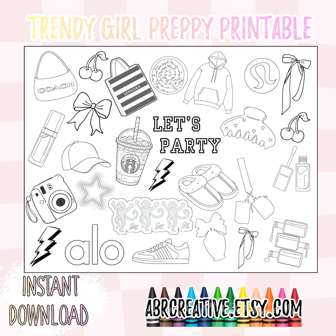 Preppy Coloring Page Printable for Girls Trendy Teen & Tween Activity ...