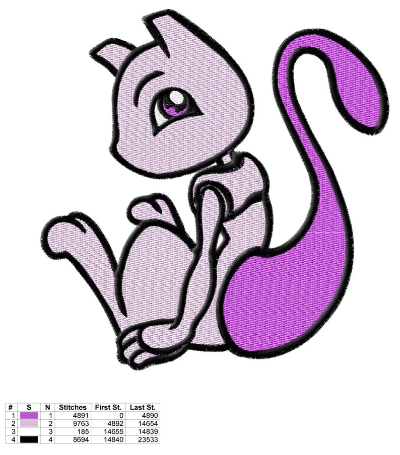 Pokemon Mewtwo Machine Embroidery Design - 2 Sizes - (digital Download ...