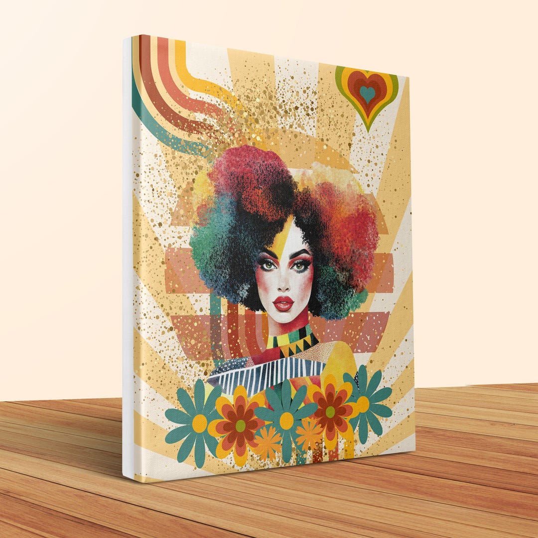 Retro Afro Art Print, Colourful Boho Wall Art, Mid Century Modern Décor ...